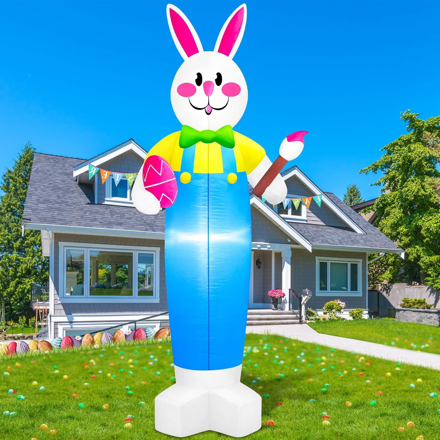 8 FT Tall Easter Inflatables Bunny Outdoor Decorations Painting Egg ...