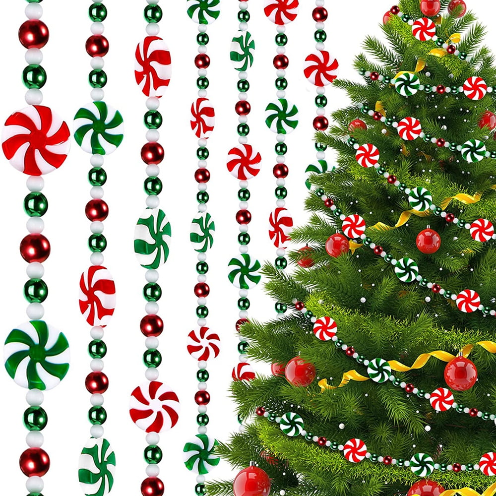 8 Feet Christmas Bead Garland Plastic Candy Swirl Garland Ornament Red ...