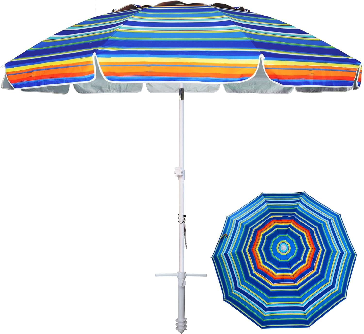 8 Feet Large Beach Umbrella with Sand Anchor Heavy Duty High Wind ...