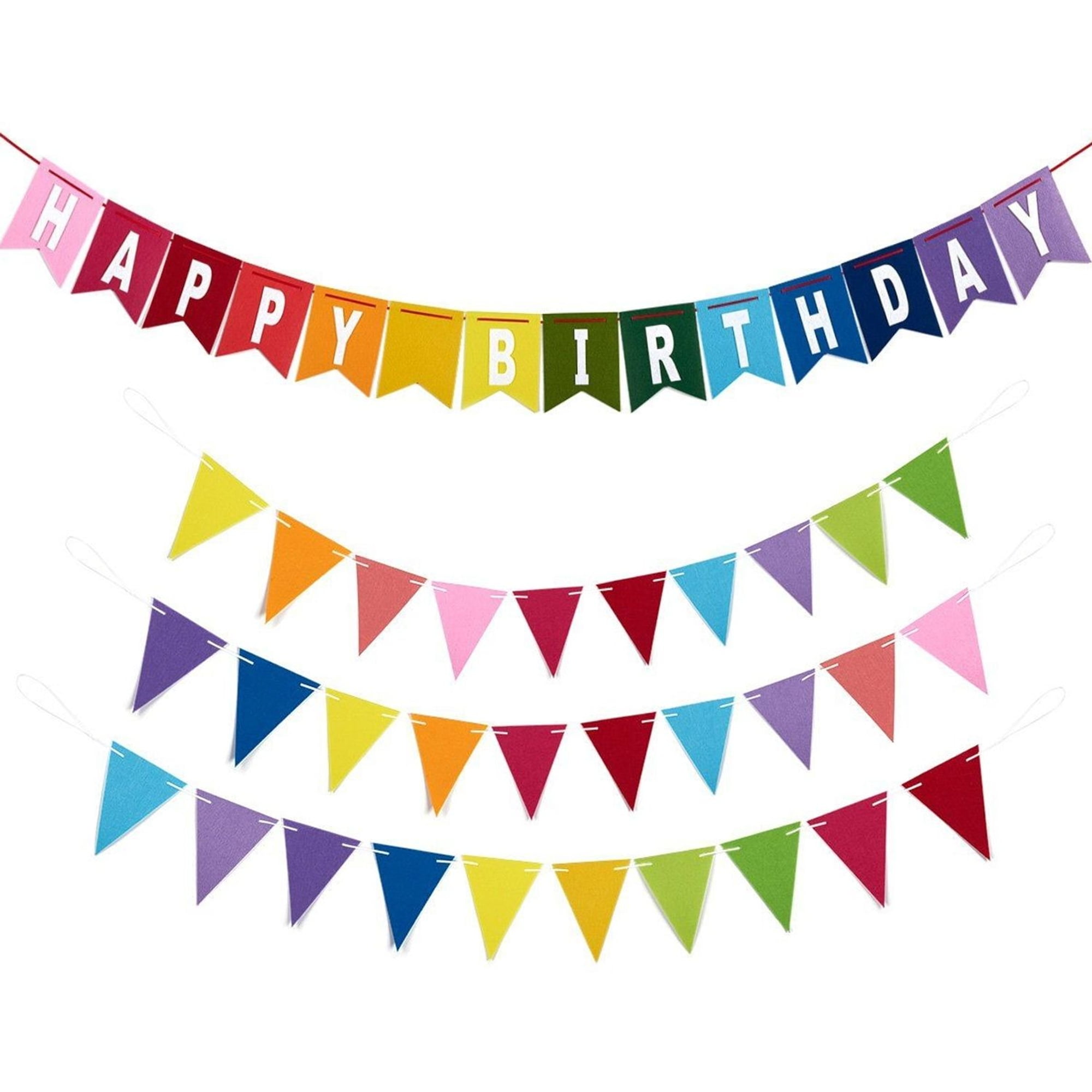 8 Feet Rainbow Happy Birthday Banner with 3 Colorful Felt Pennant Flag ...