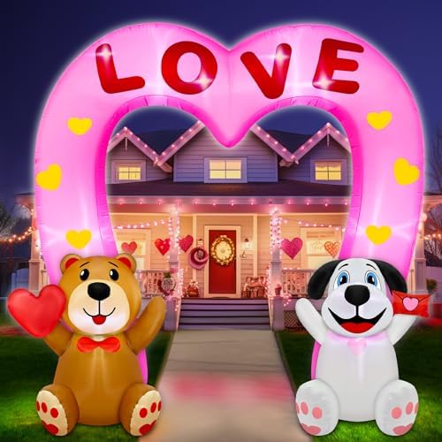 8 Feet Valentine's Day Inflatables Outdoor Bear Holds Heart, Dog Love ...