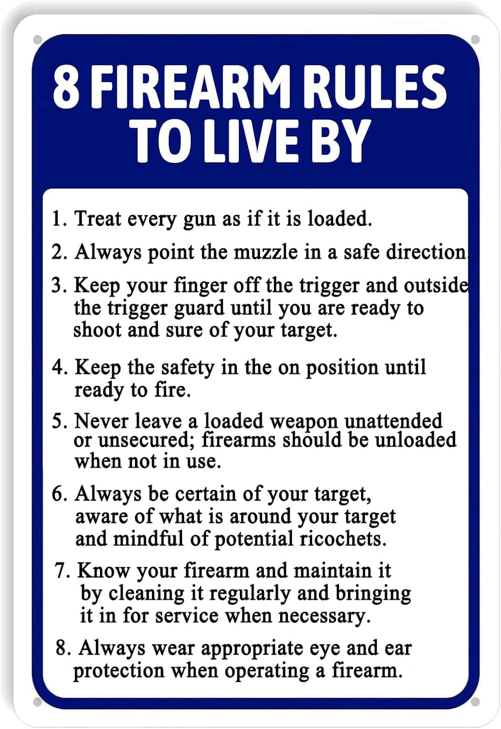 8 Firearm Rules To Live By Funny Tin Sign Metal Wall Decor,Treat Every ...