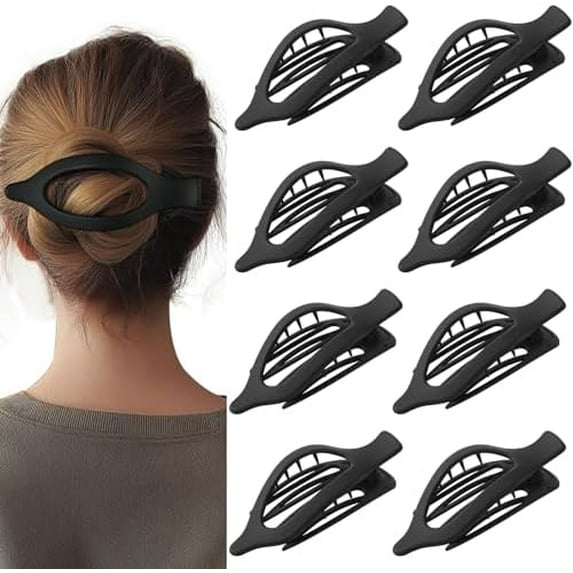 8 Flat Black Hair Clips for Women - Large Matte No-Slip Flat Black Claw ...