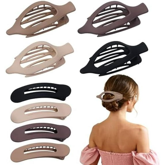 8 Flat Hair Clips for Women - Matte Neutral Claw Clips & Flat Hair Pins ...