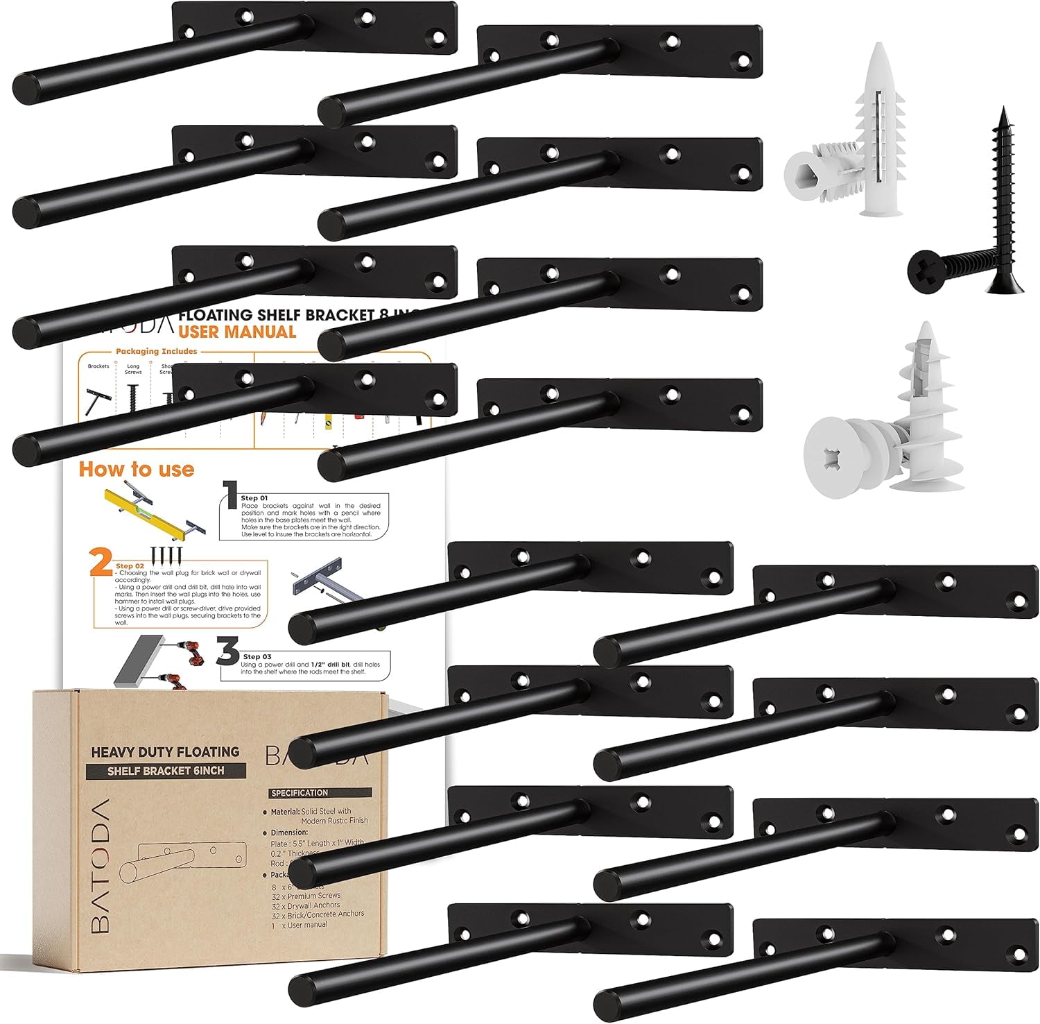 - 8" Floating Shelf Bracket Heavy Duty (16 pcs)–Solid Steel Blind Shelf ...