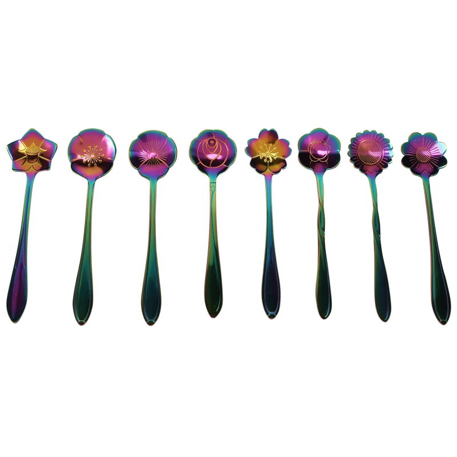 8 Flower Spoon Set, 410 Stainless Steel Reusable Tea Spoon, Stirring ...