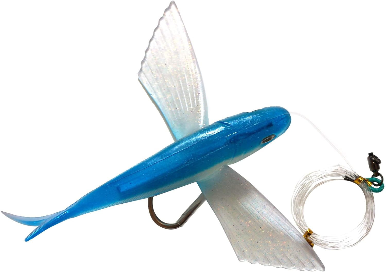 8" Flying Fish Rig Blue Glitter Yummy Flyer Mahi Tuna Wahoo Soft Lures ...