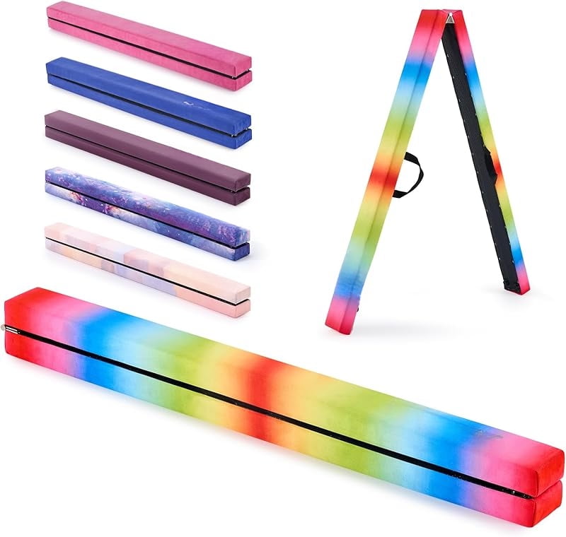 8' Folding Gymnastics Balance Beam, Floor Balance Beam w/Carry Handles ...