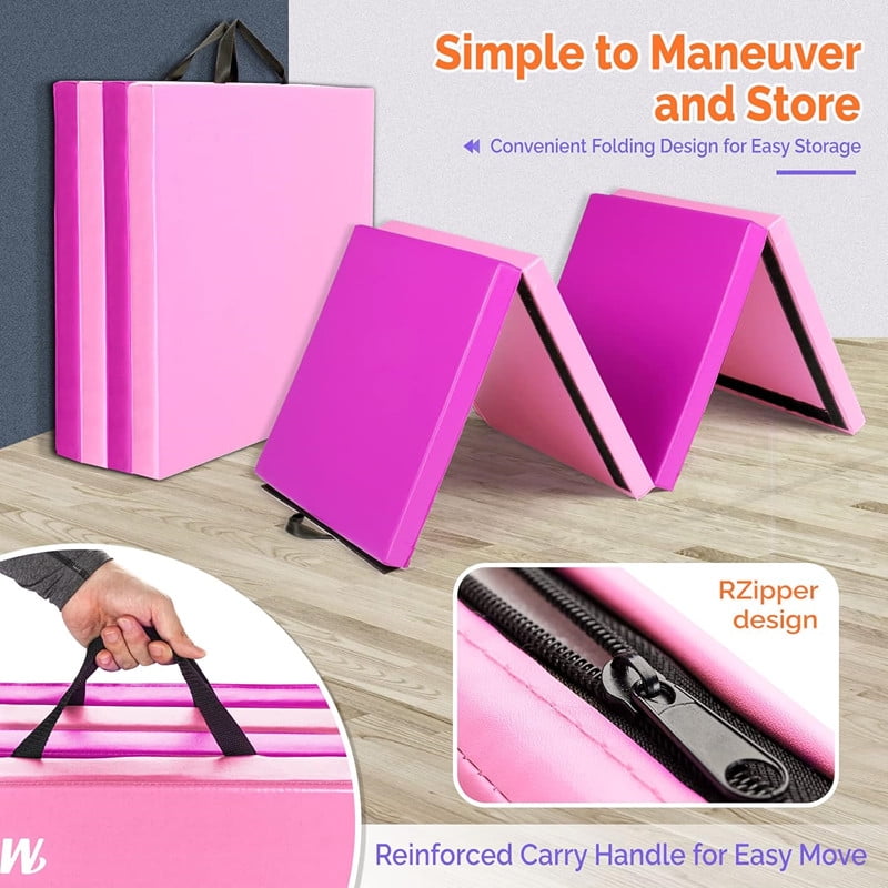 8' Folding Gymnastics Gym Exercise Aerobics Mat, 8ft x 2ft x 2in PU ...