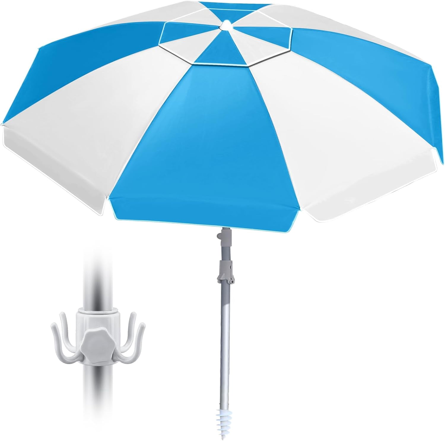 8 Foot Beach Umbrella for Sand Portable Windproof Sun Umbrella with ...