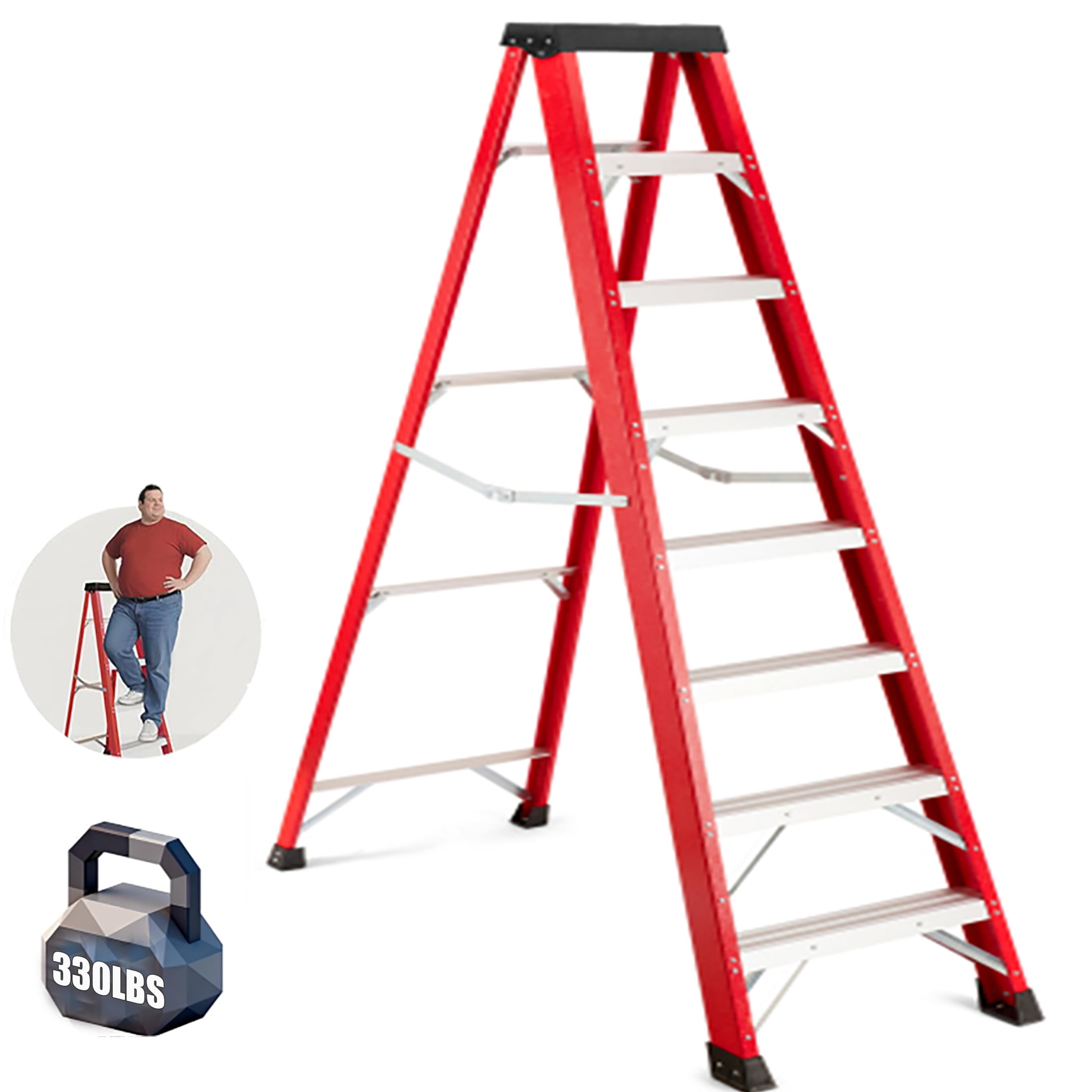 8-Foot Fiberglass Step Stool Industrial, 330-Pound Load Capacity ...