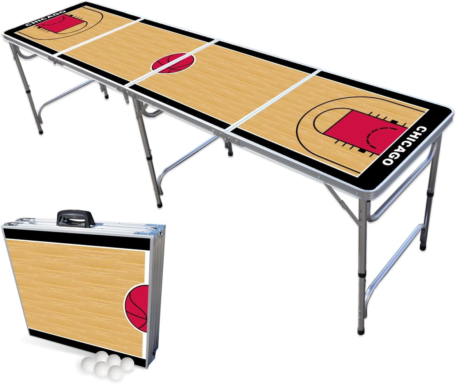 8-Foot Folding Portable Pong Table w/Optional Cup Holes & LED Lights ...