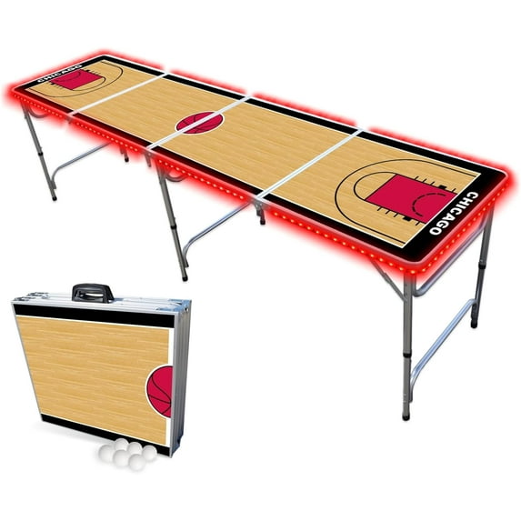 8-Foot Folding Portable Pong Table w/Optional Cup Holes & LED Lights ...