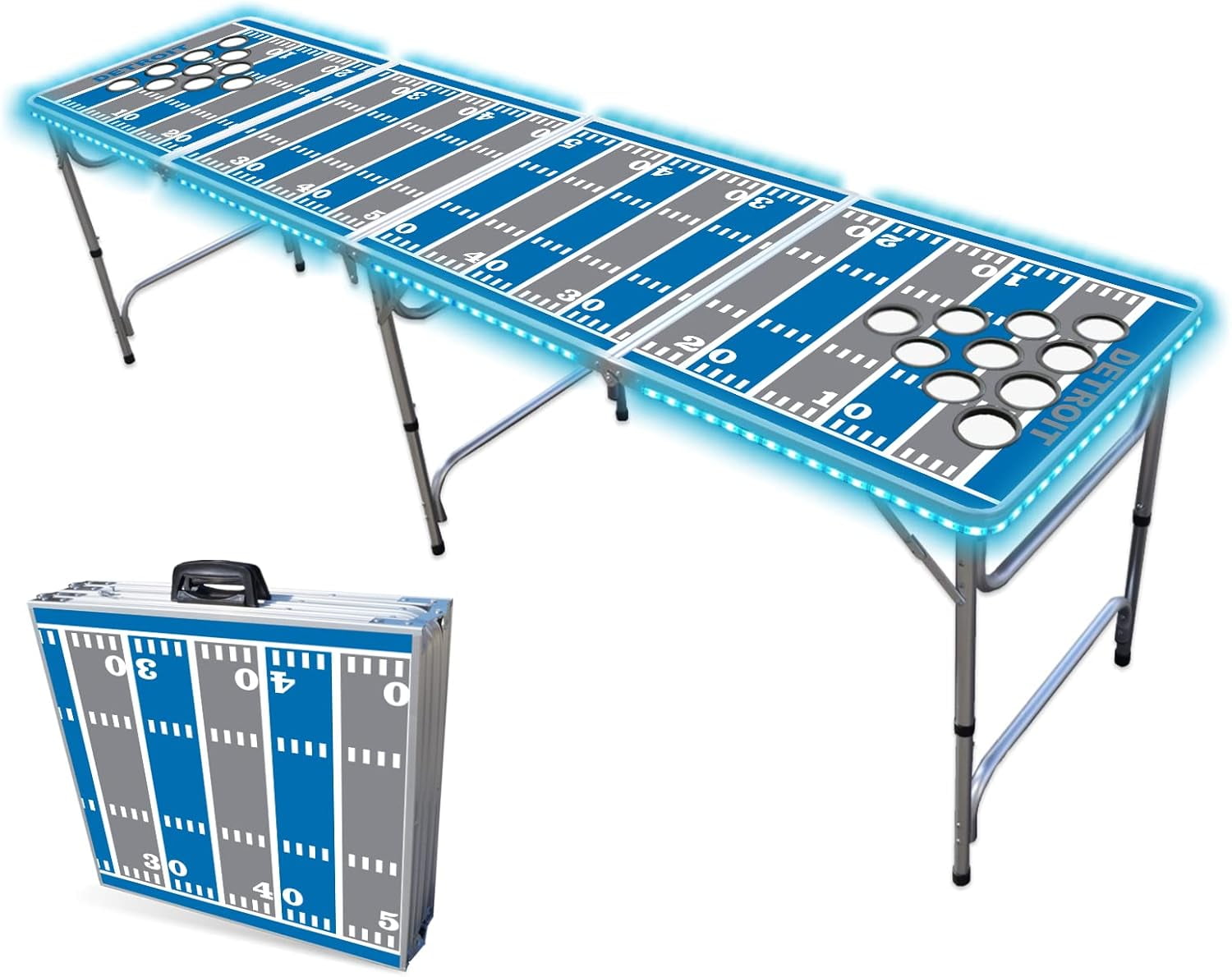 8-Foot Folding Portable Pong Table w/Optional Cup Holes & LED Lights ...