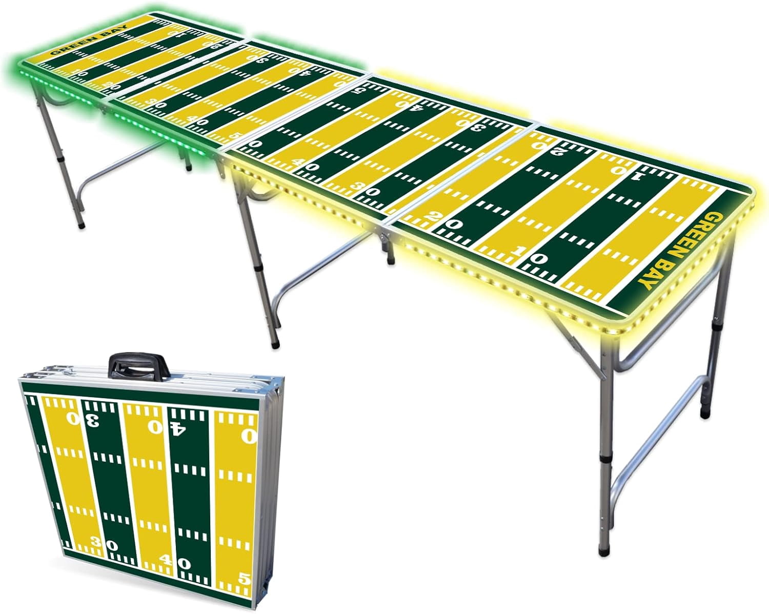 8-Foot Folding Portable Pong Table w/Optional Cup Holes & LED Lights ...