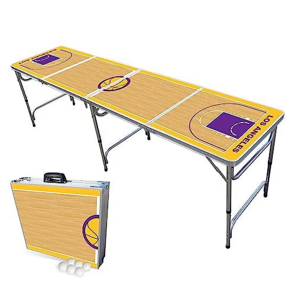 8-Foot Folding Portable Pong Table w/Optional Cup Holes & LED Lights ...
