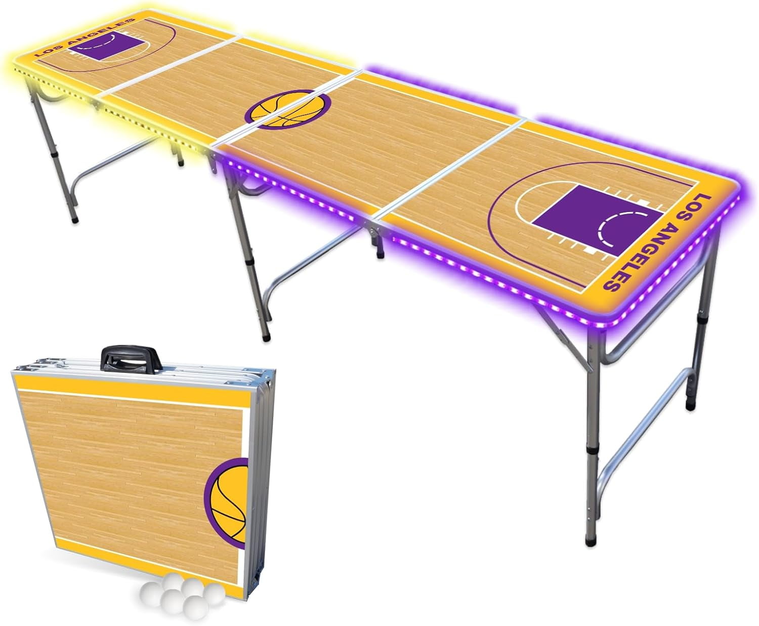 8-Foot Folding Portable Pong Table w/Optional Cup Holes & LED Lights ...
