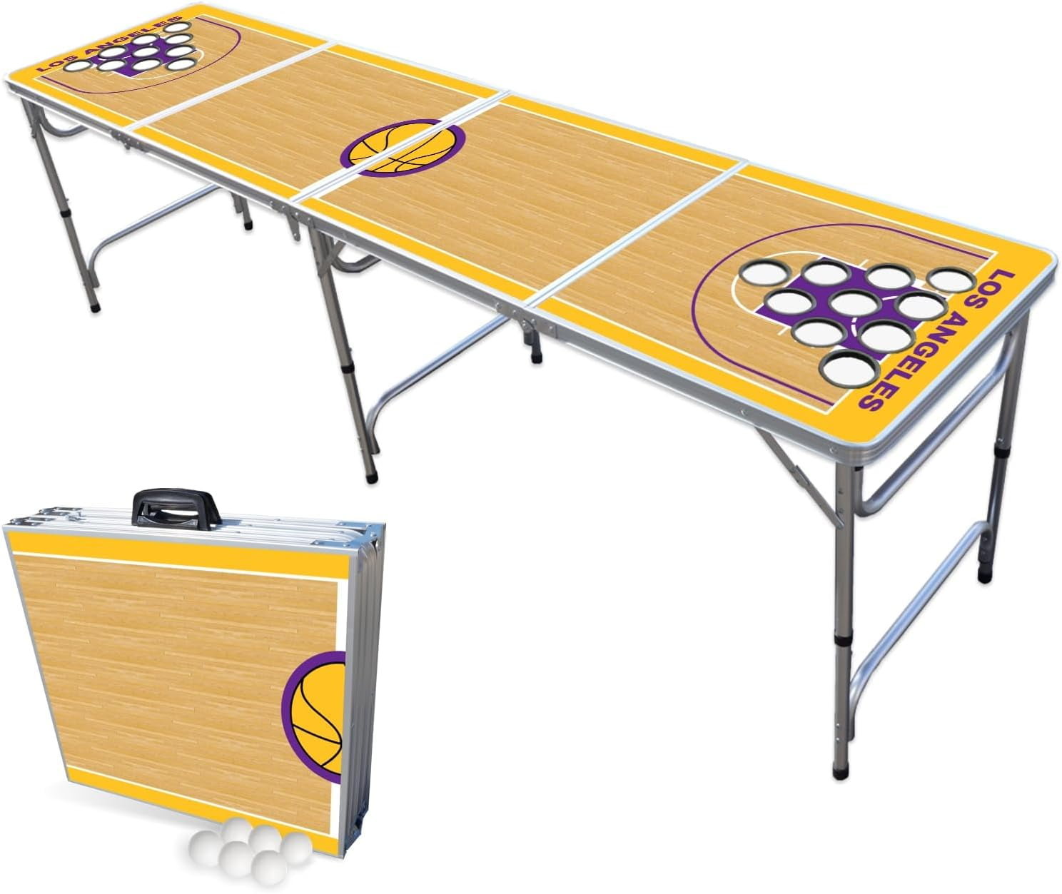 8-Foot Folding Portable Pong Table w/Optional Cup Holes & LED Lights ...