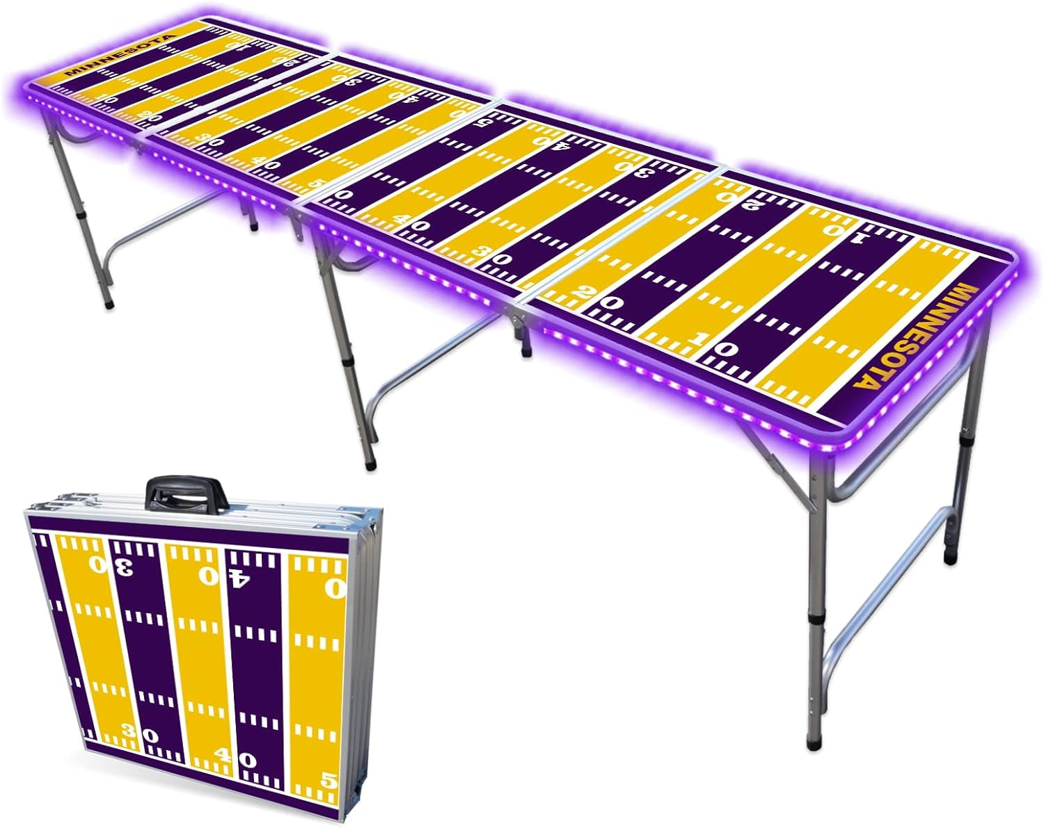 8-Foot Folding Portable Pong Table w/Optional Cup Holes & LED Lights ...