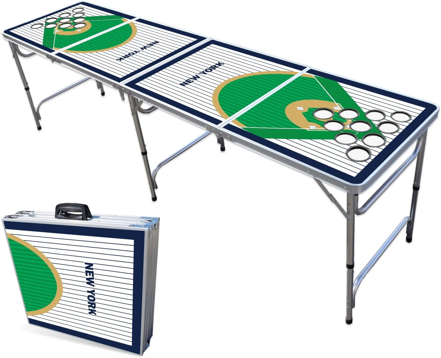 8-Foot Folding Portable Pong Table w/Optional Cup Holes & LED Lights ...