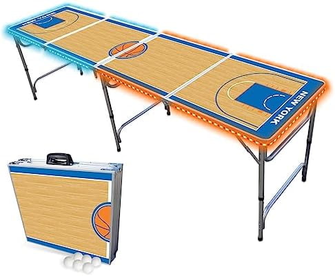 8-Foot Folding Portable Pong Table w/Optional Cup Holes & LED Lights ...