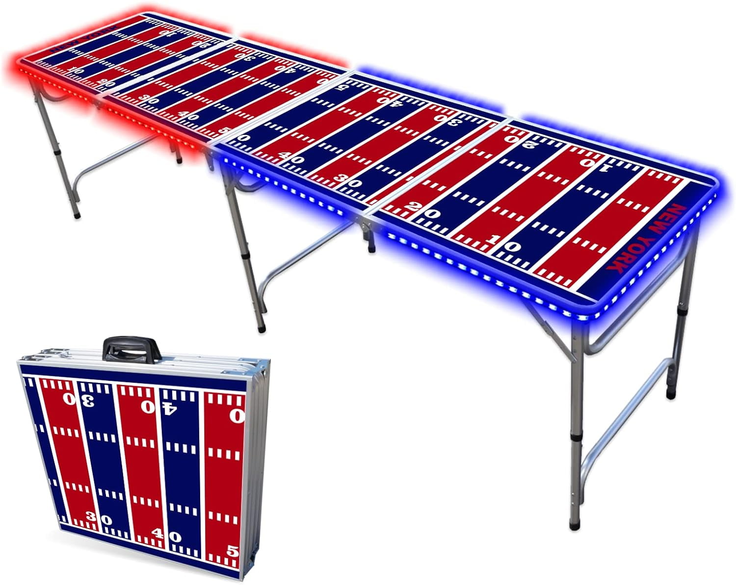 8-Foot Folding Portable Pong Table w/Optional Cup Holes & LED Lights ...
