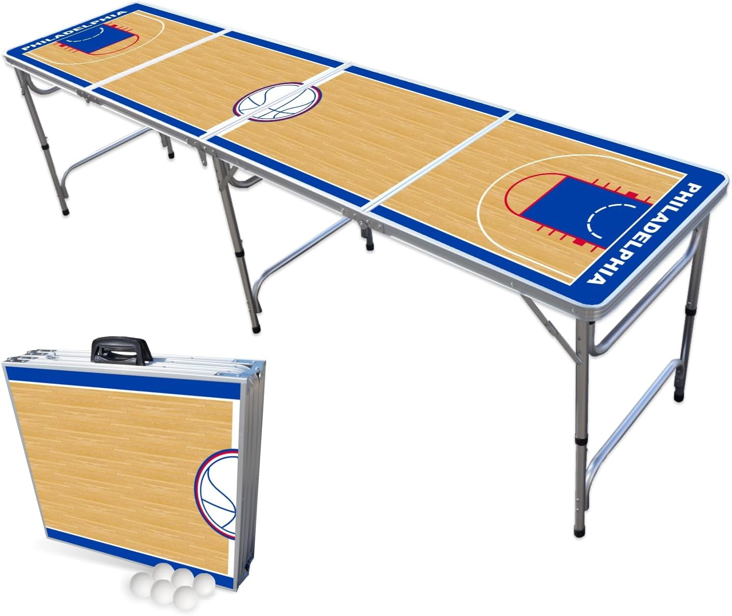 8-Foot Folding Portable Pong Table w/Optional Cup Holes & LED Lights ...