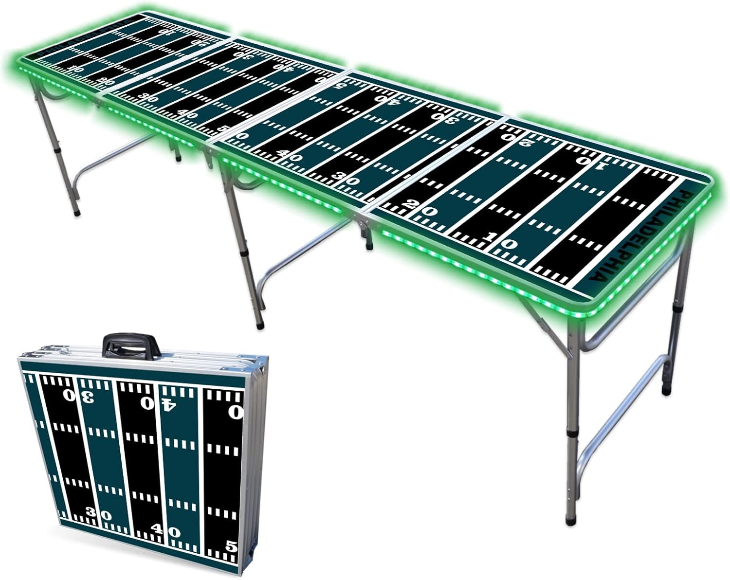 8-Foot Folding Portable Pong Table w/Optional Cup Holes & LED Lights ...