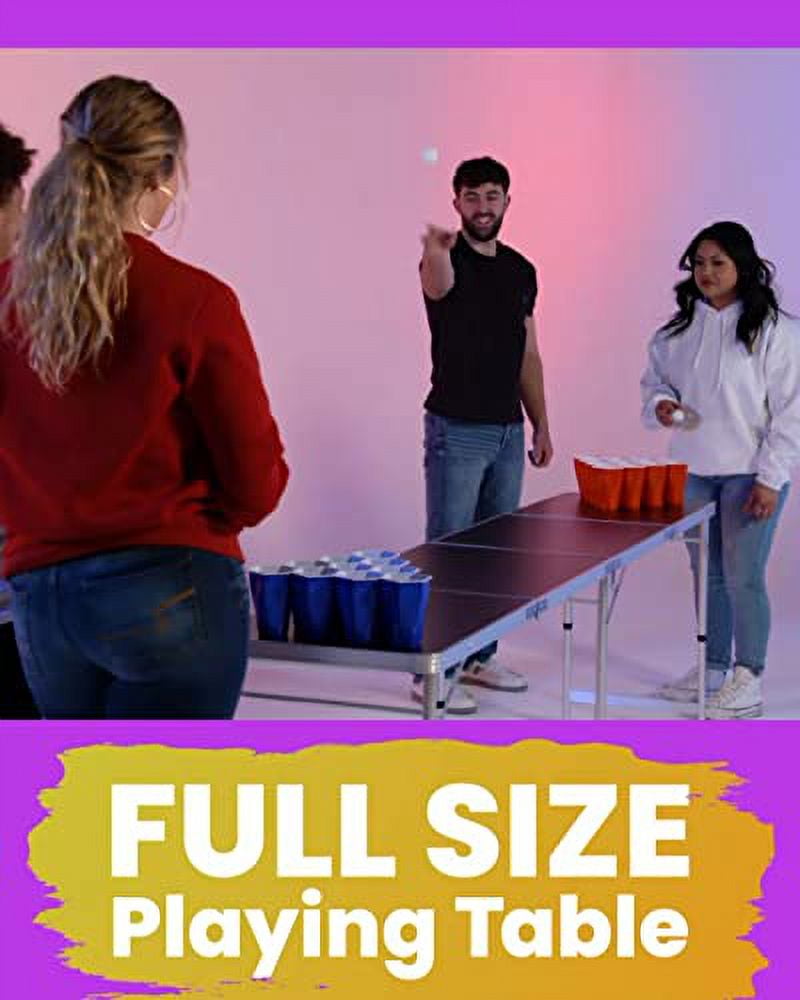 8-Foot Folding Portable Pong Table w/Optional Cup Holes & LED Lights ...