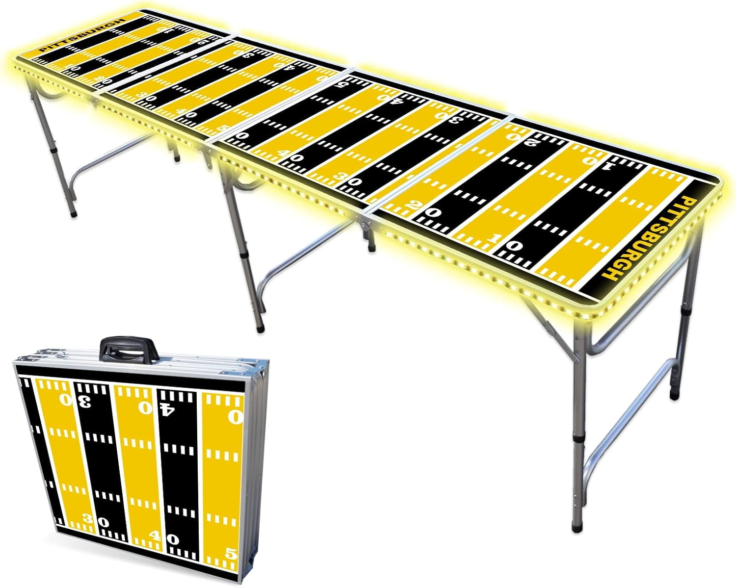 8-Foot Folding Portable Pong Table w/Optional Cup Holes & LED Lights ...