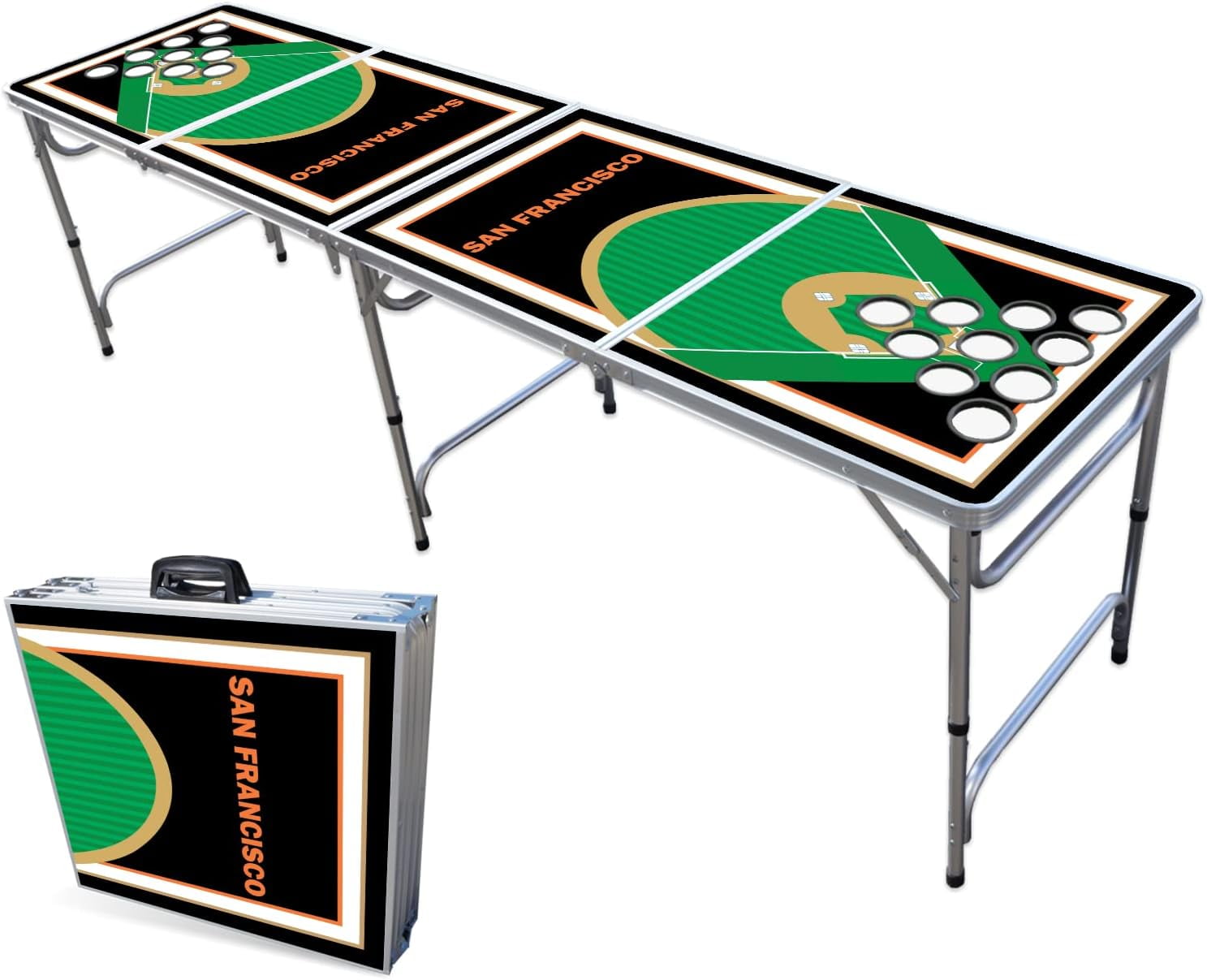 8-Foot Folding Portable Pong Table w/Optional Cup Holes & LED Lights ...
