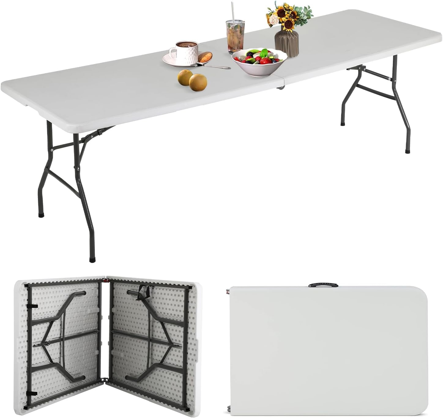 8 Foot Folding Table, Portable Outdoor Folding Table Camp Table with ...