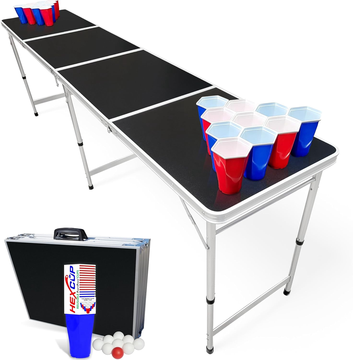 8-Foot Regulation Length Folding Table w/Optional Cup Holes, LED Lights ...