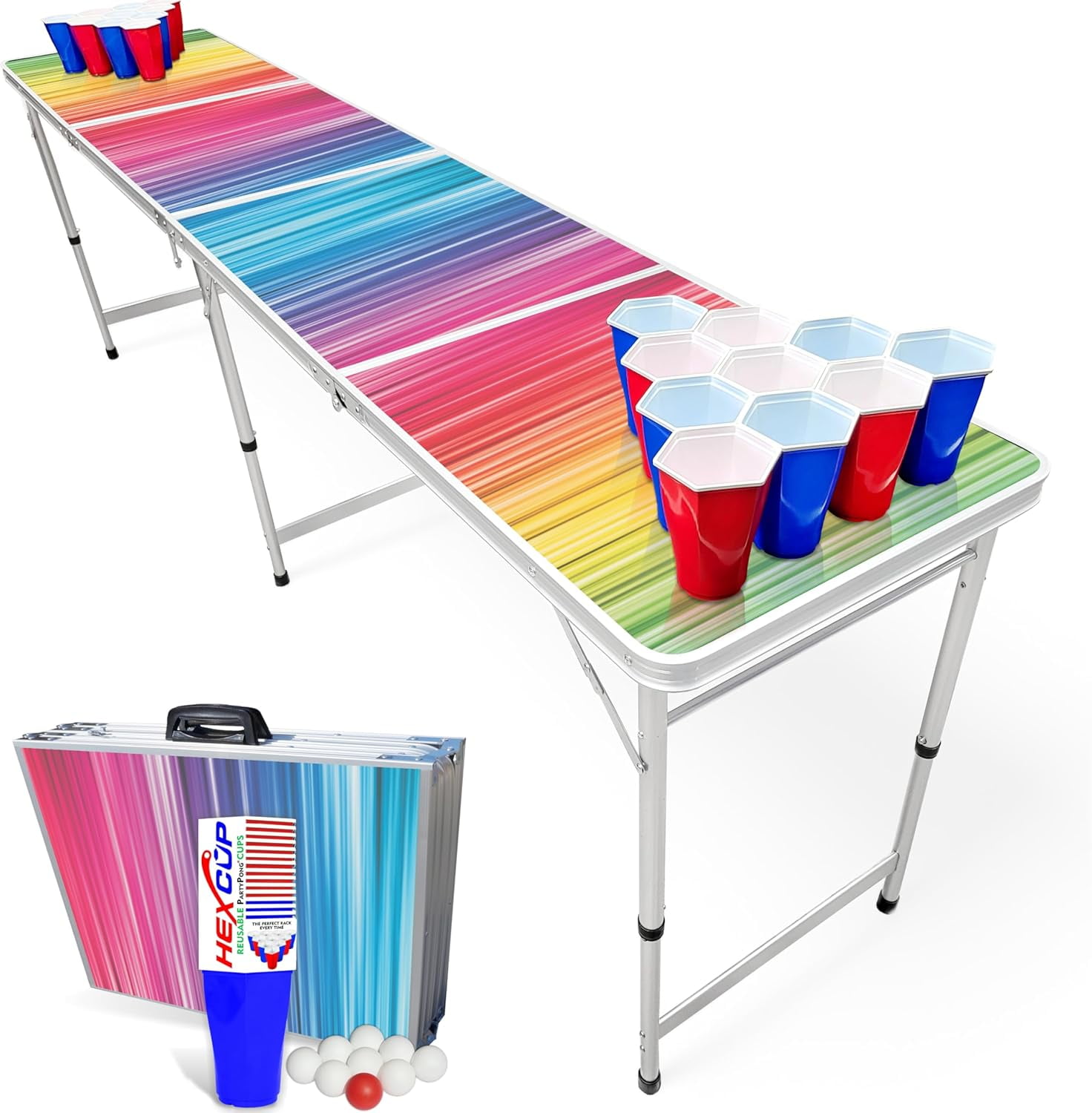 8-Foot Regulation Length Folding Table w/Optional Cup Holes, LED Lights ...