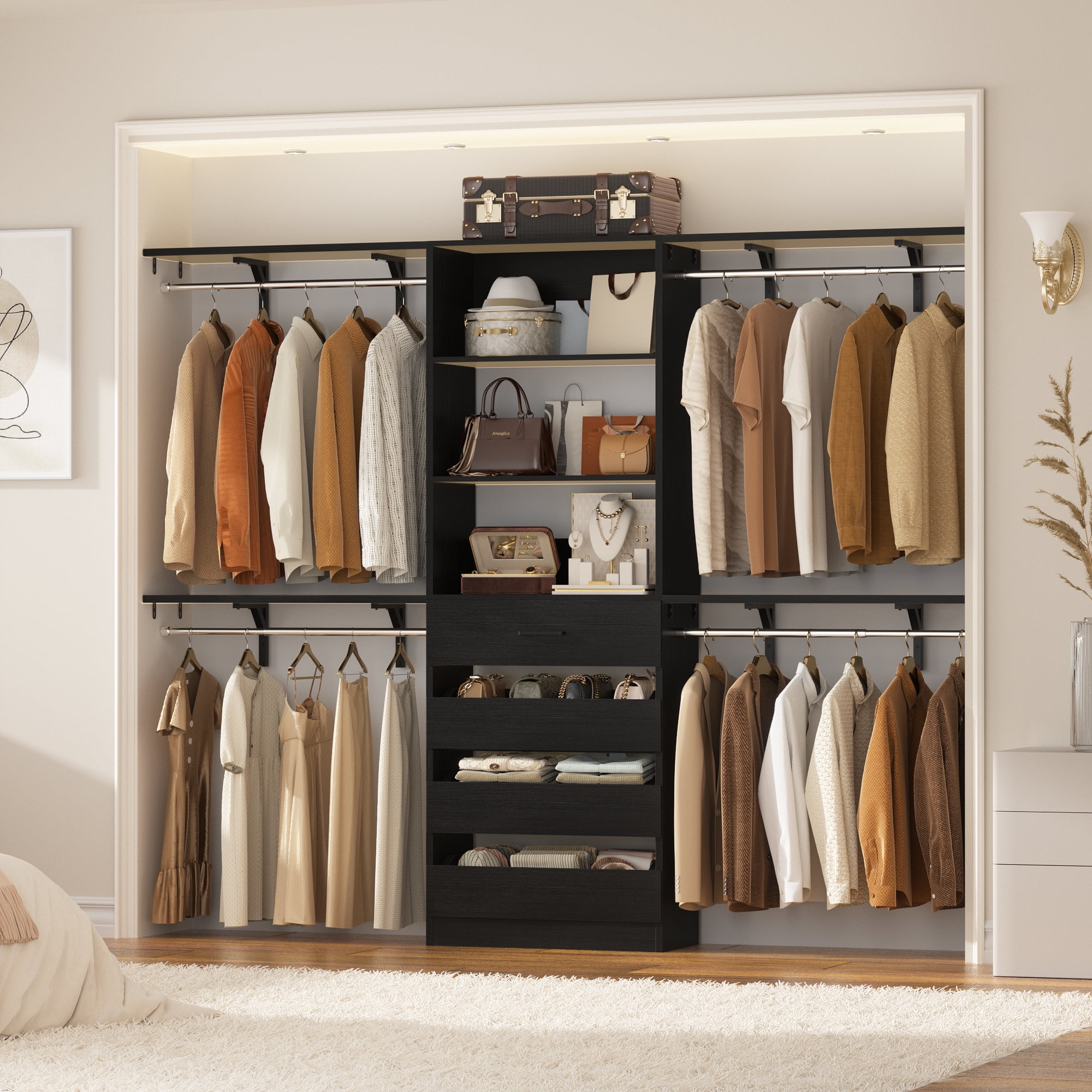 Homieasy Closet System, 8FT Closet Organizer with 4 Wooden Drawers ...