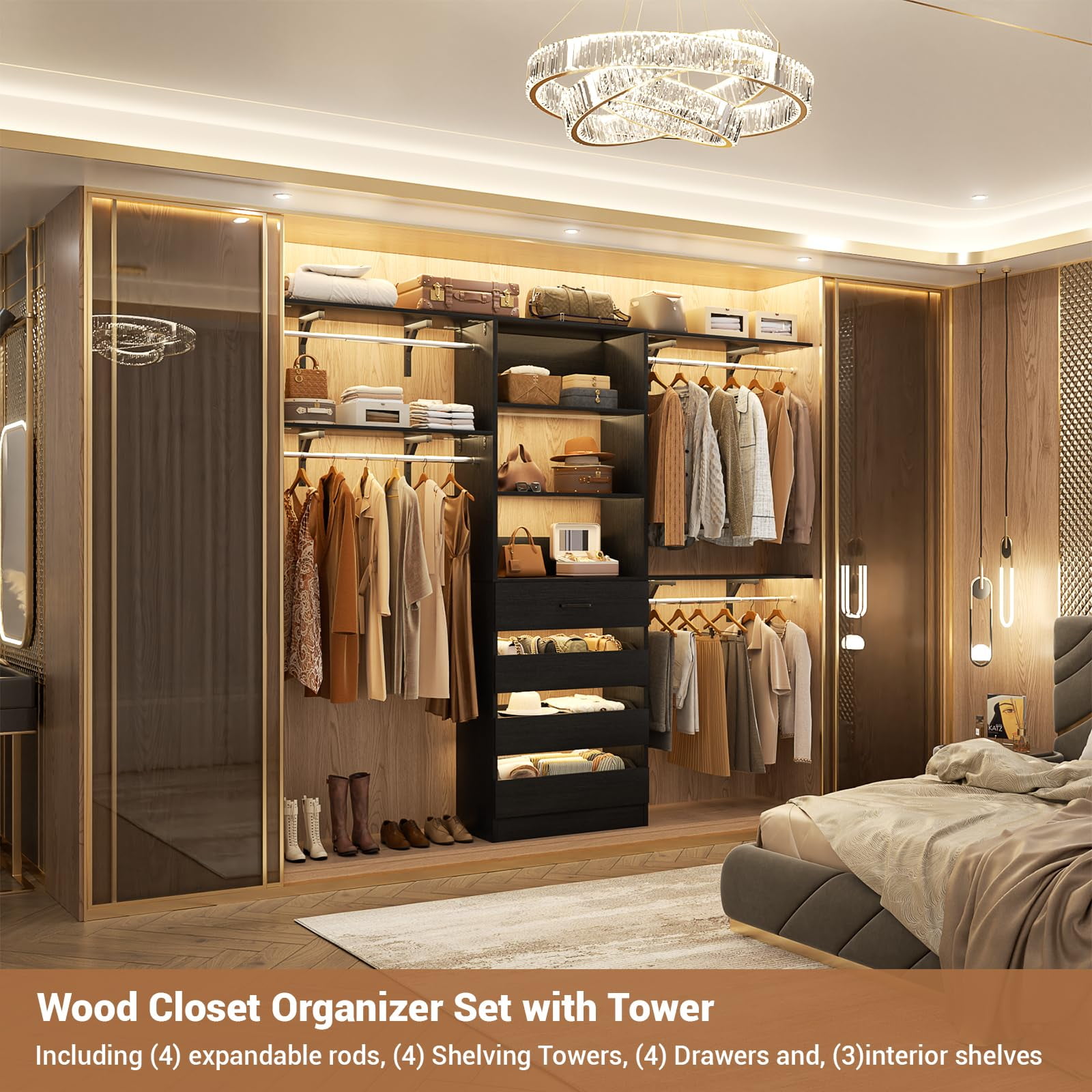 Homieasy Closet System, 8FT Closet Organizer with 4 Wooden Drawers ...