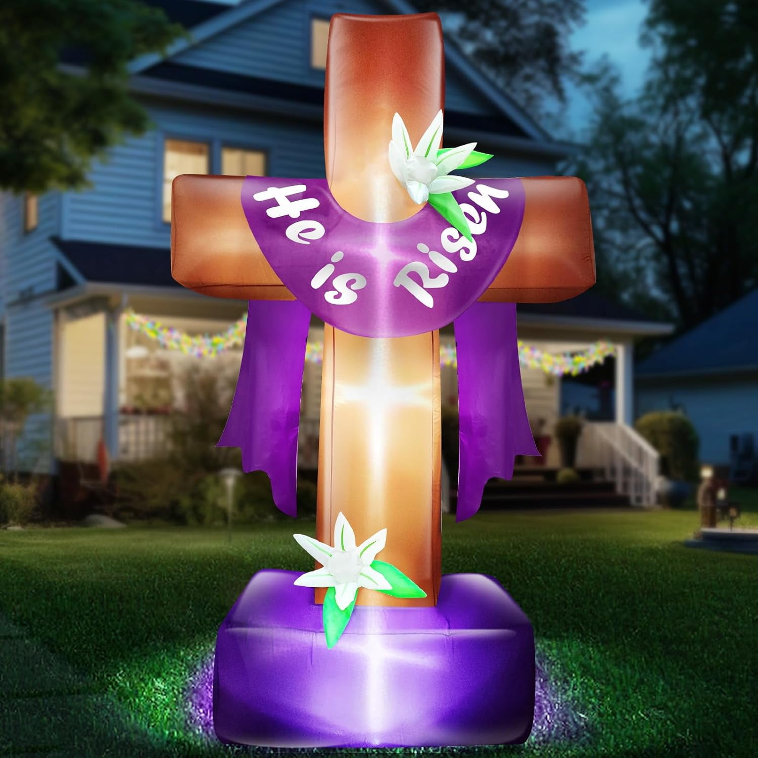 8 Ft Easter Inflatable Cross Outdoor Decoration, Blow Up He is Risen ...