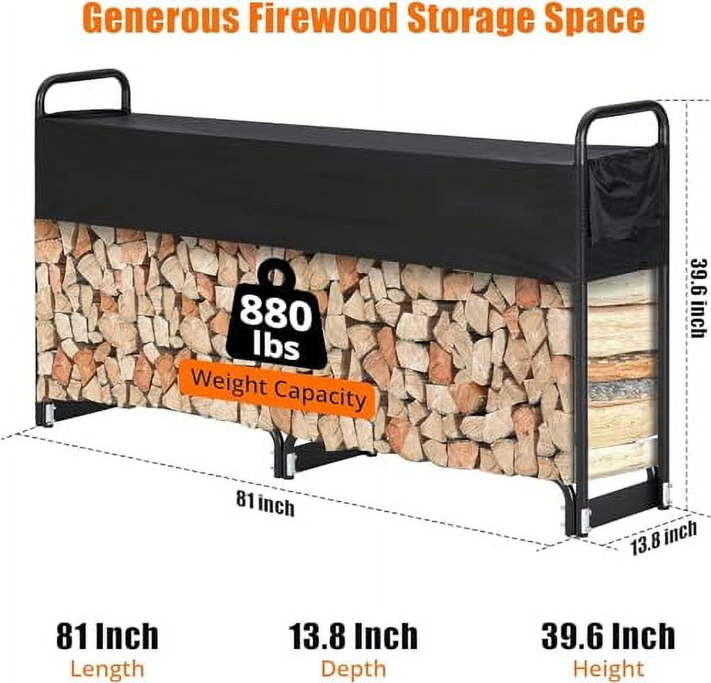 8 Ft Firewood Rack Outdoor, Firewood Rack With Anti-Rust Coating and ...
