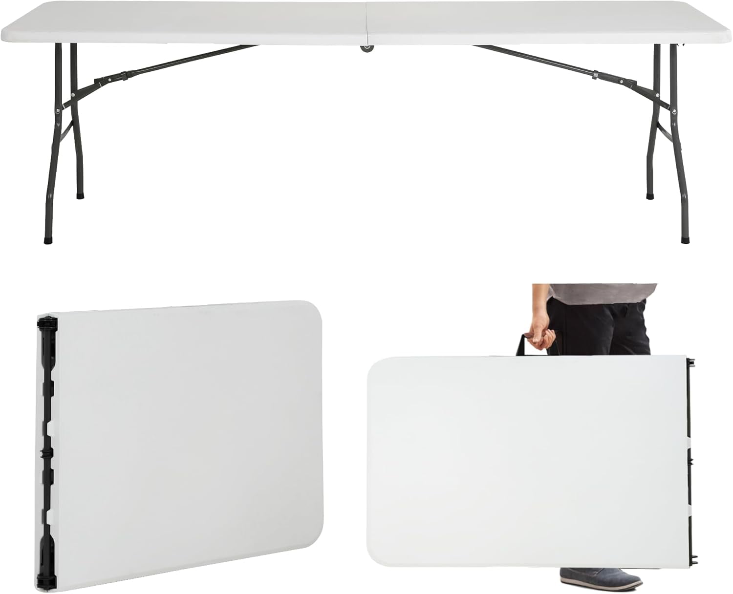 8 Ft Heavy Duty Plastic Folding Table with Lock Function, Portable ...