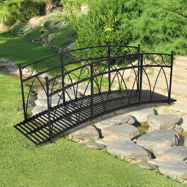8 Ft Metal Garden Bridge with Safety Patterned Siderails Outdoor ...
