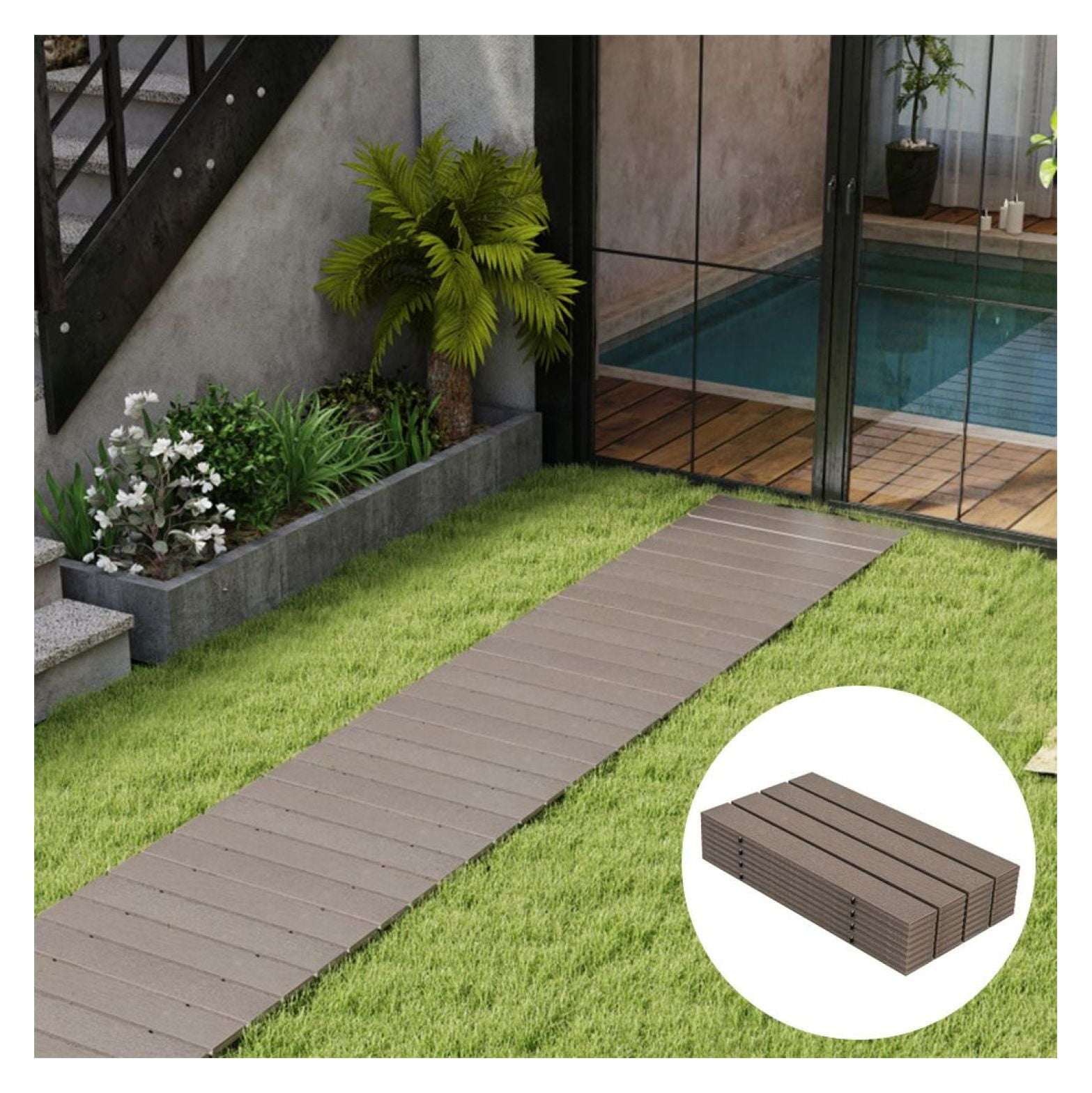 8 Ft Outdoor Pathway Roll, Garden Walkway Patio Decking, HDPE Roll-Up ...
