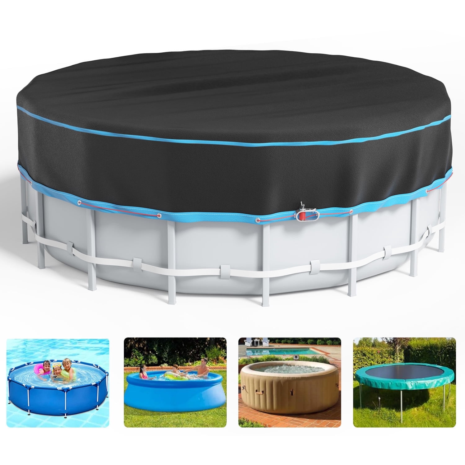8 Ft Round Pool Cover, Solar Cover for Above Ground Pools, Heavy Duty ...