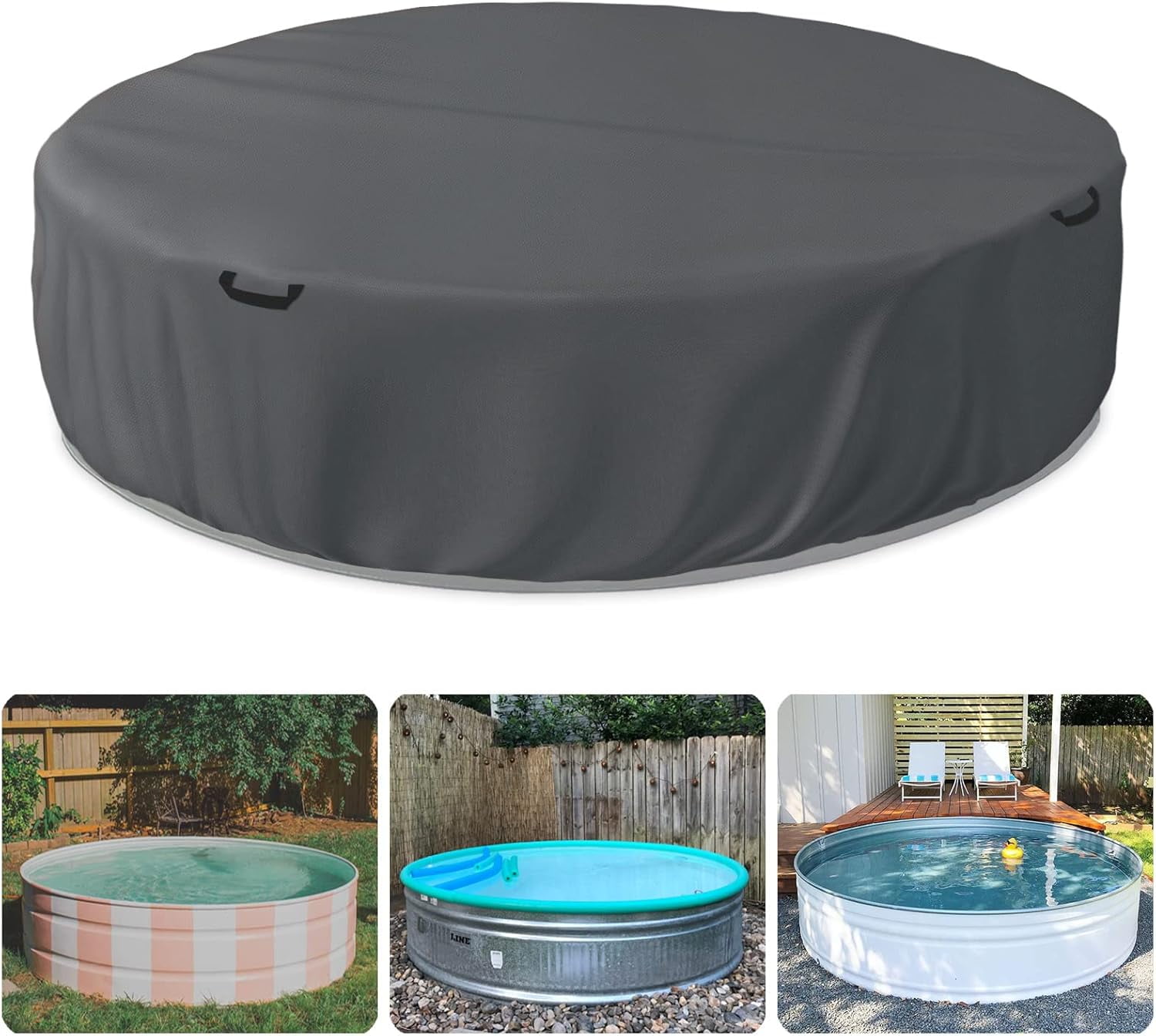 8 Ft Steel Round Stock Tank Pool Cover,Upgraded to Full Coverage to ...
