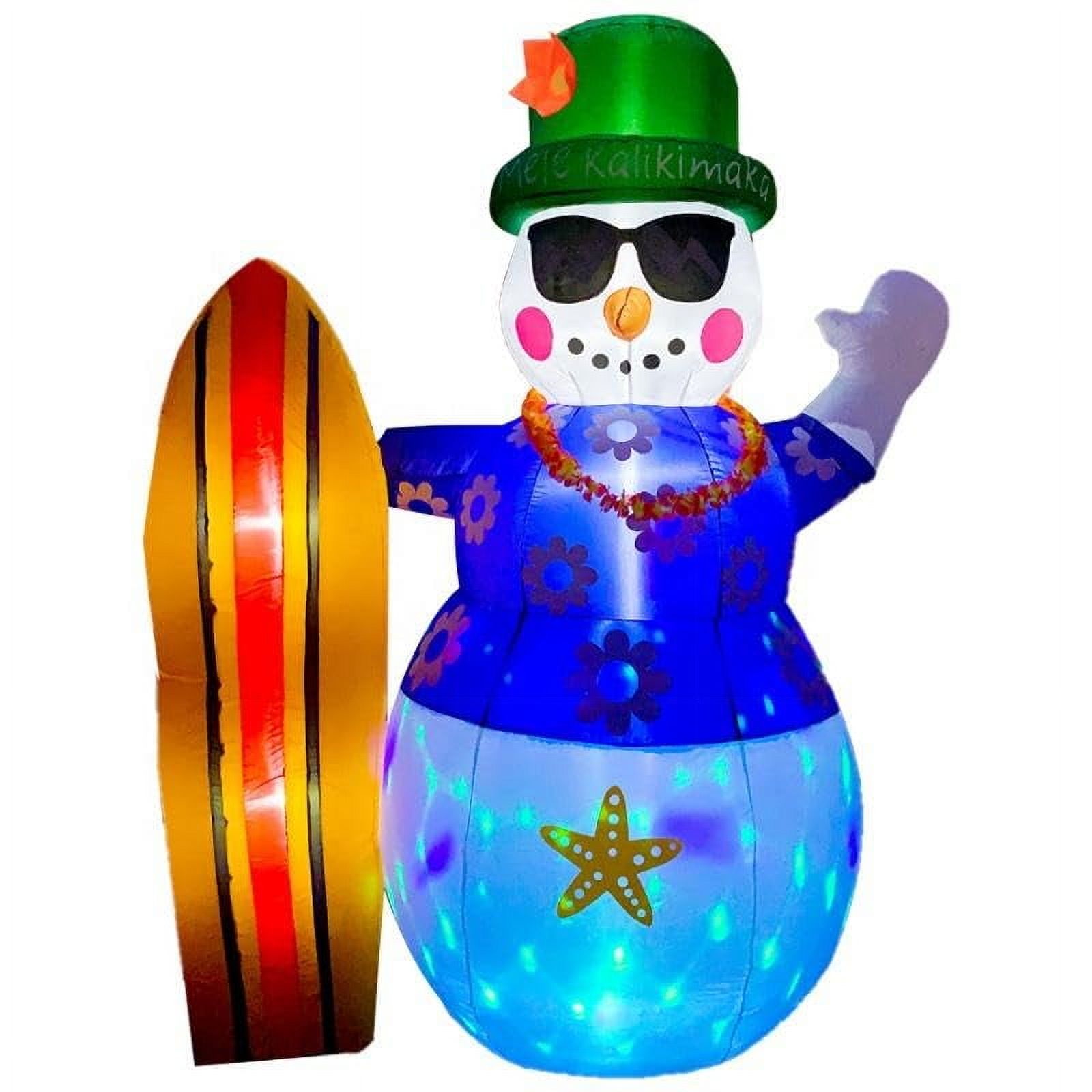 8 Ft Tall Inflatable Hawaiian Snowman with Surfboard LED Blow Up ...