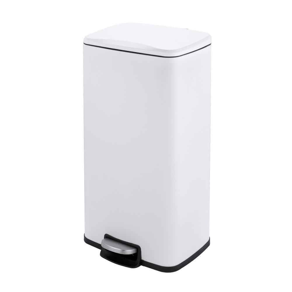 8 Gal. Rectangular Matt White Step-on Kitchen Trash Can with Removable ...