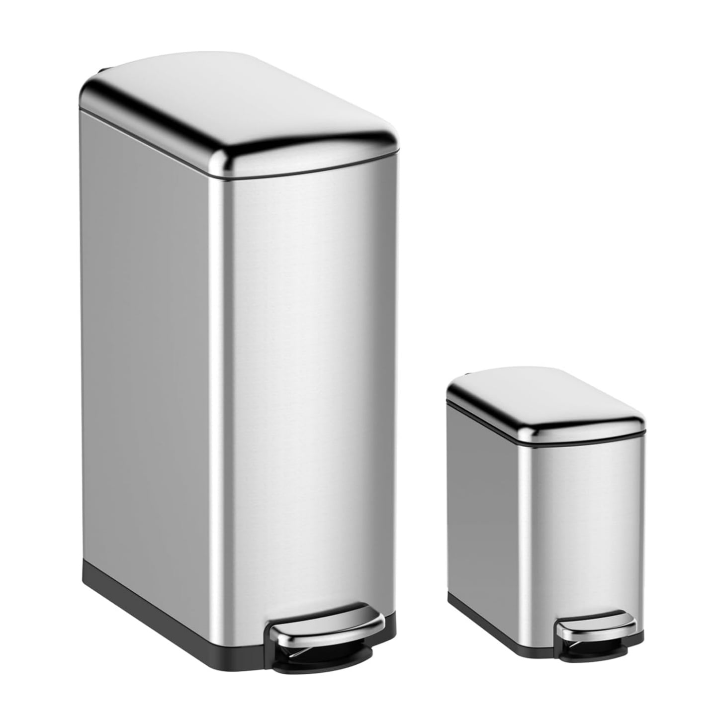 8 Gallon and 1.6 Gallon Slim Trash Can Set, 2 Pack Stainless Steel ...