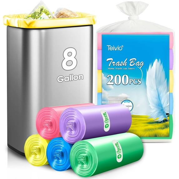 8 Gallon 200 Counts Clear Colorful Trash Bags Kitchen Garbage Bags by ...