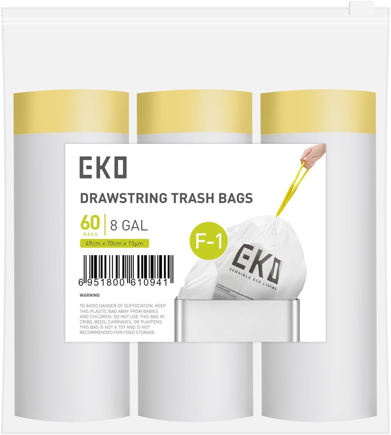 8 Gallon / 30.3 Liter, 60 Count Drawstring Trash Bags, Extra-Strong ...