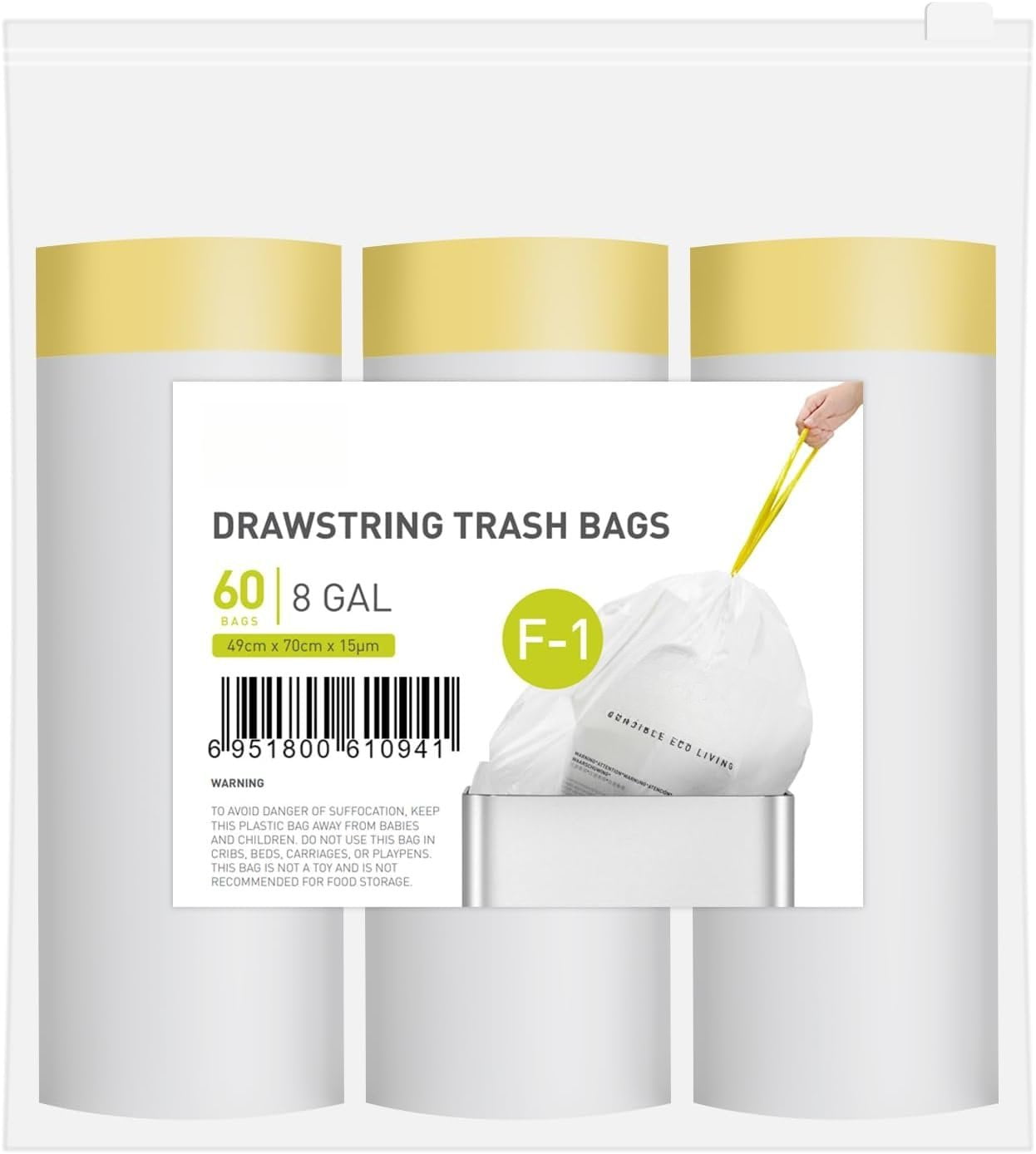 8 Gallon / 30.3 Liter, 60 Count Drawstring Trash Bags, Extra- Unscented ...