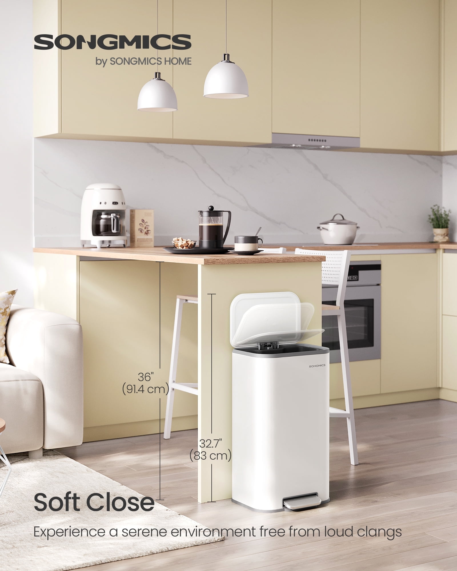 8-Gallon (30L) Stainless Steel Kitchen Trash Bin with Soft Close Lid ...